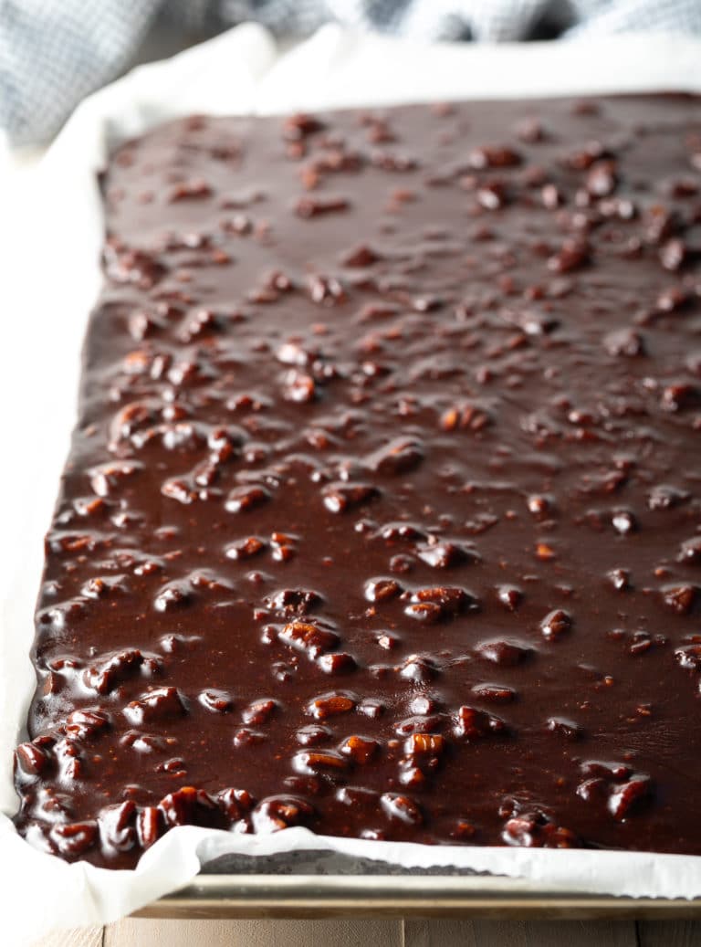 Texas Sheet Cake with Coffee Recipe (VIDEO) - A Spicy Perspective