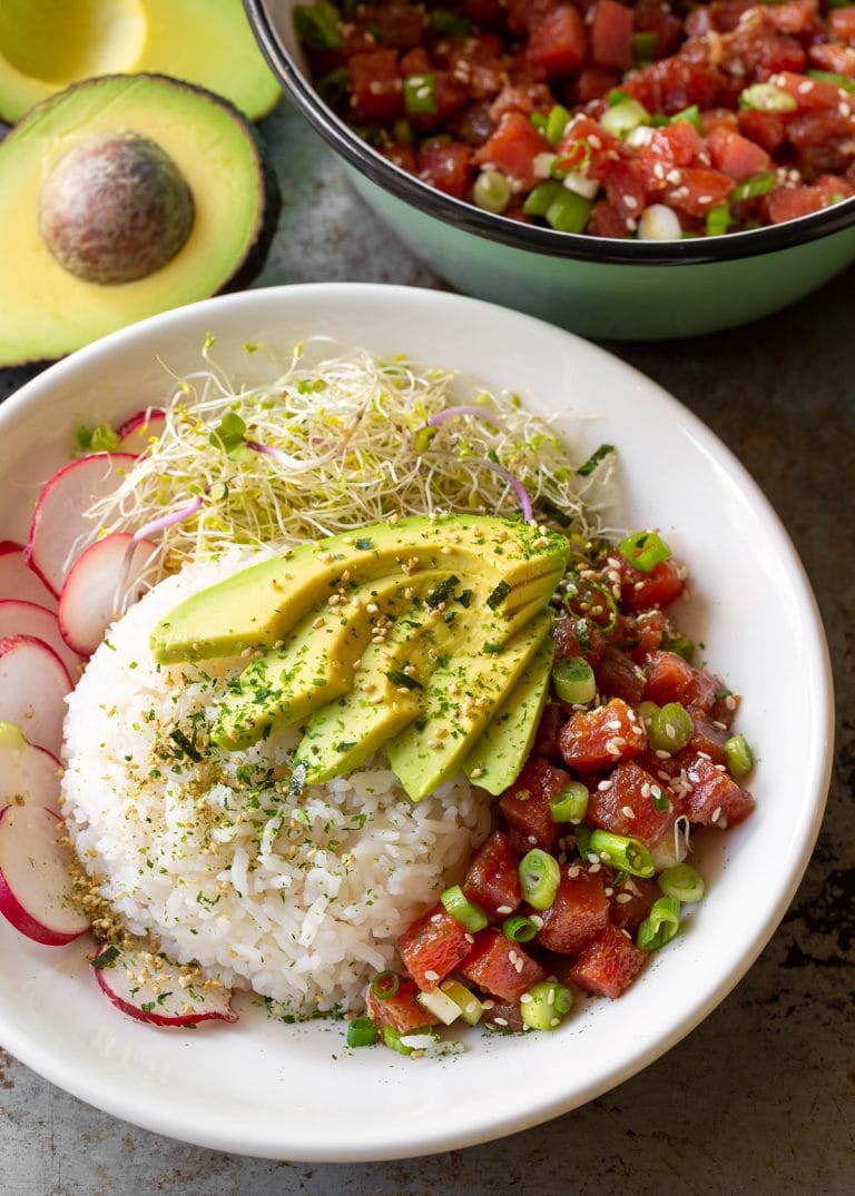 Hawaiian Ahi Tuna Poke Bowl Recipe (VIDEO) - A Spicy Perspective