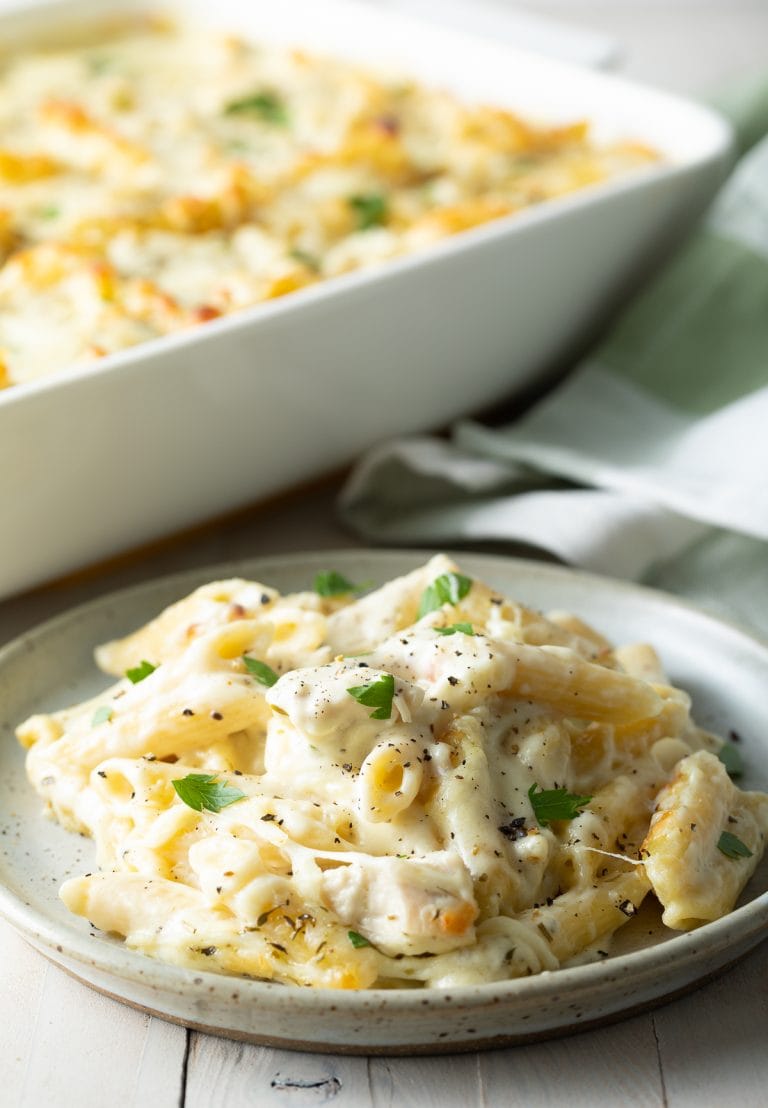 Cheesy Chicken Alfredo Pasta Bake Recipe - A Spicy Perspective