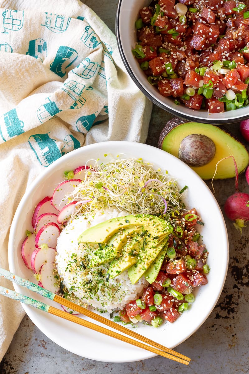 Hawaiian Ahi Tuna Poke Bowl Recipe (VIDEO) - A Spicy Perspective