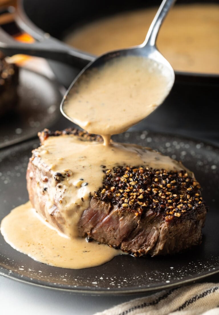 Steak au Poivre Recipe with Cognac Cream Sauce