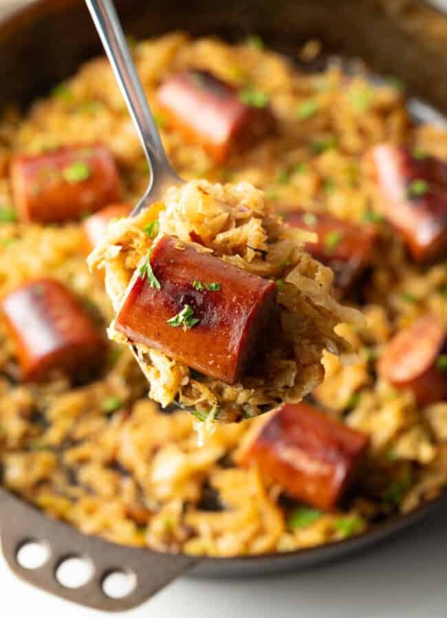 Kielbasa and Sauerkraut (Easy Skillet Recipe) - A Spicy Perspective